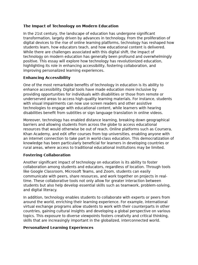 The Impact of Technology On Modern Education | PDF | Learning ...