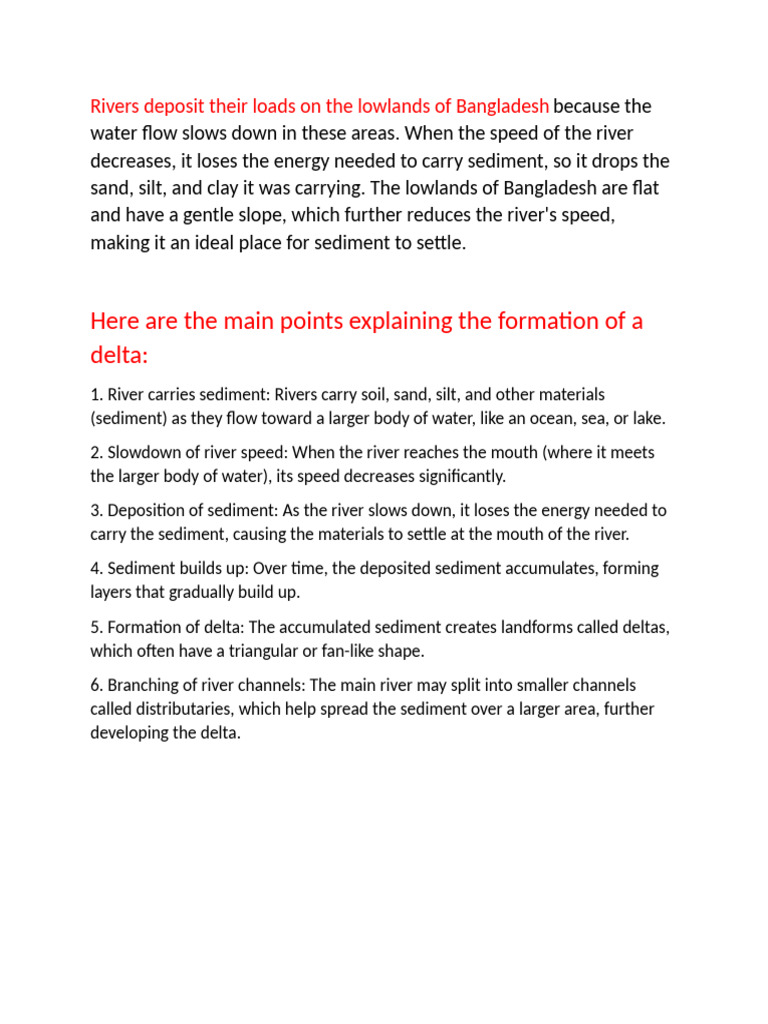 Rivers Deposit Their Loads On The Lowlands of Bangladesh Because The ...