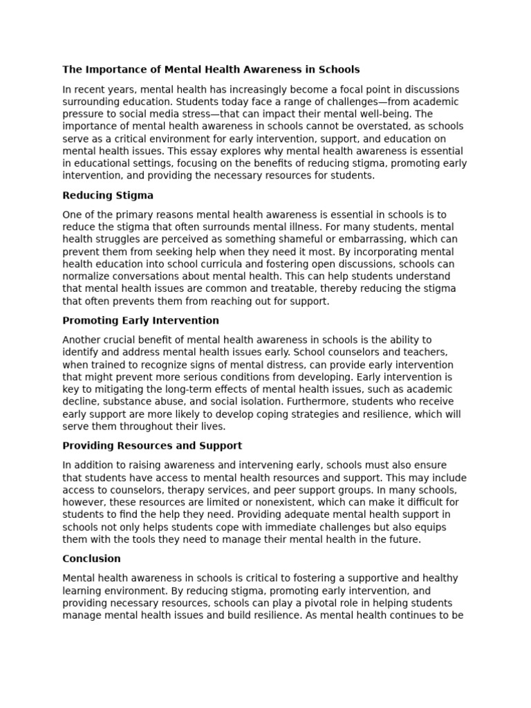 The Importance of Mental Health Awareness in Schools | PDF | Mental ...