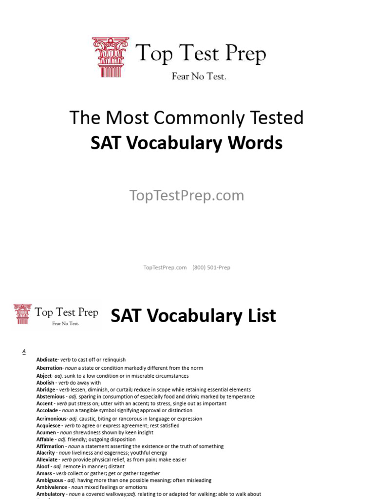 Common SAT Vocabulary Words List | PDF | Language Arts & Discipline ...