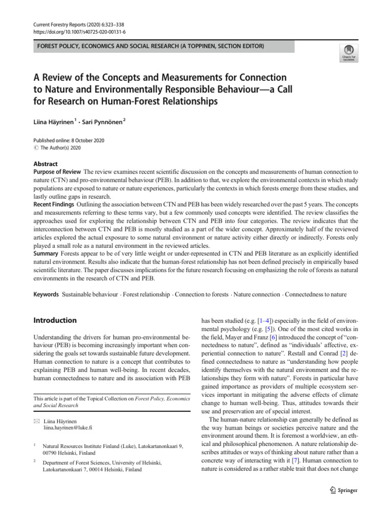 Human Connection to Nature and Forests | PDF | Attitude (Psychology ...