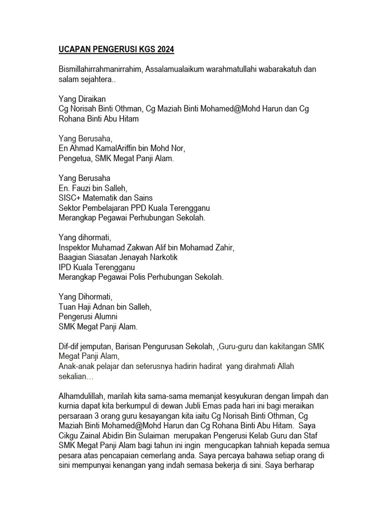 Ucapan Pengerusi Kelab Staf Semasa Persaraan | PDF