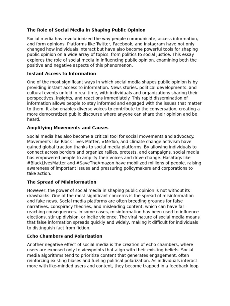 The Role of Social Media in Shaping Public Opinion | PDF | Social Media ...