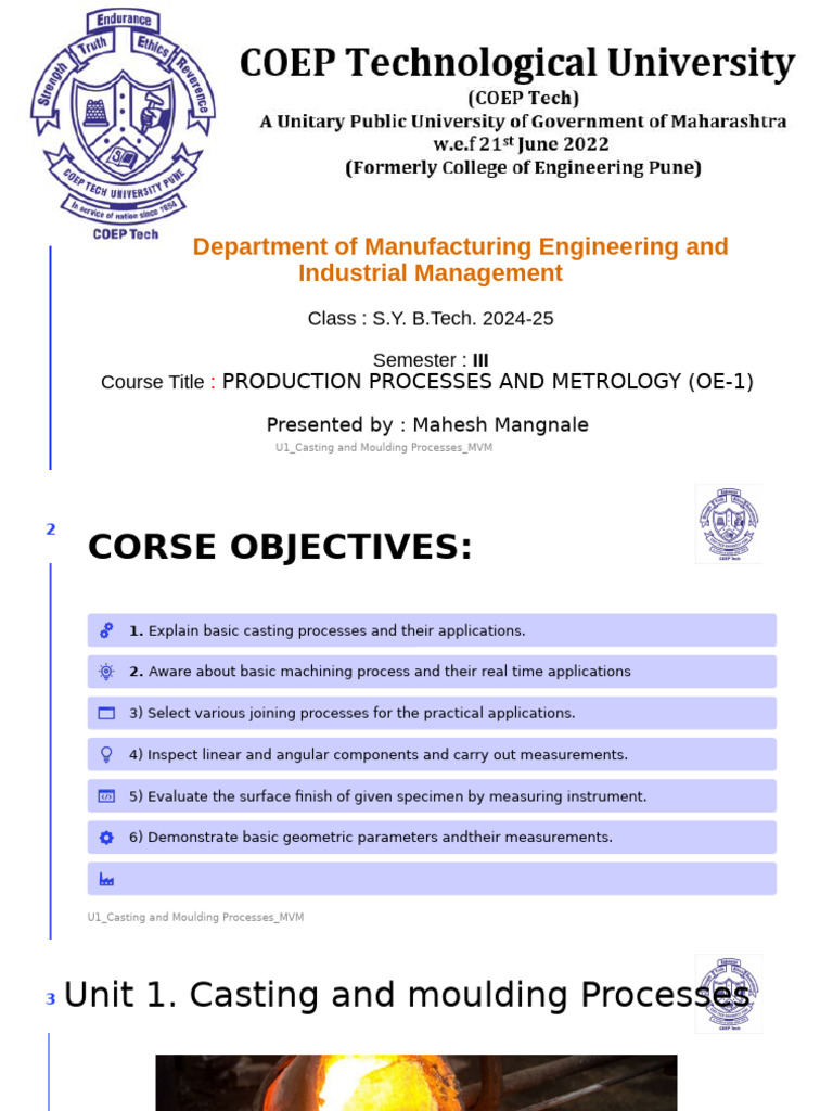 U1 Casting and Moulding Processes - MVM | PDF | Casting | Building Materials