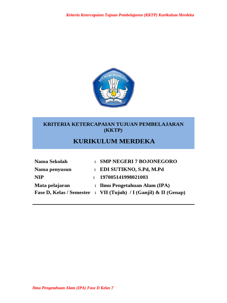 KKTP Kurikulum Merdeka KLS Vii | PDF