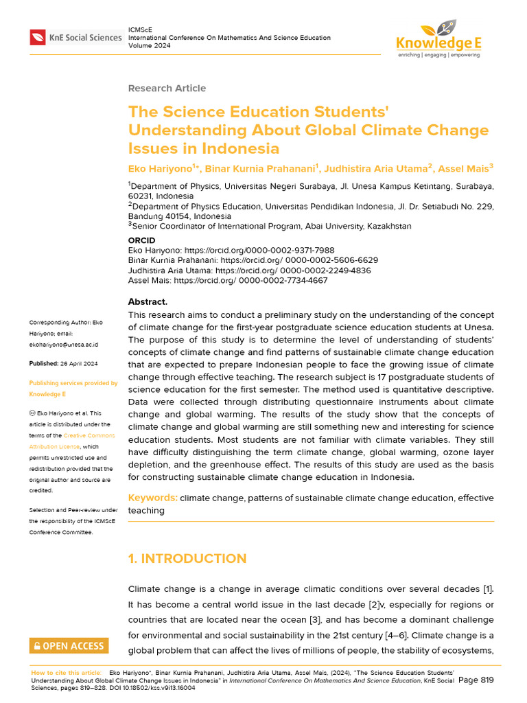 06 Science Education Climate Change Issues in Indonesia | PDF | Climate ...