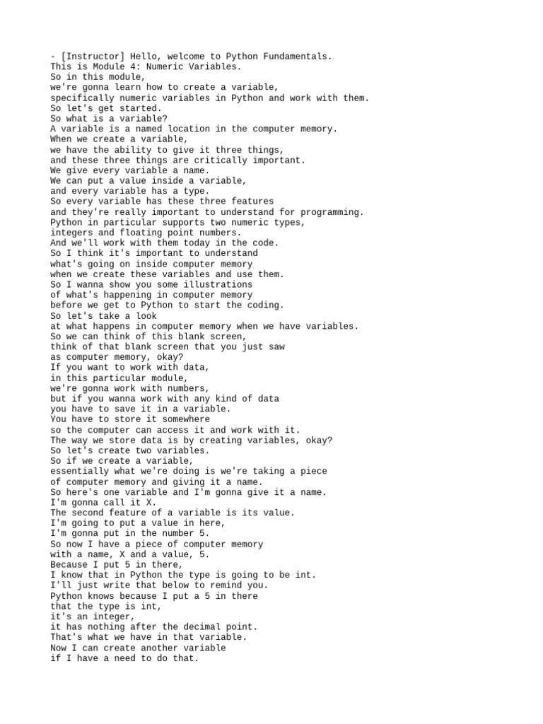 Python Numeric Variables Guide | PDF | Variable (Computer Science) | Integer (Computer Science)
