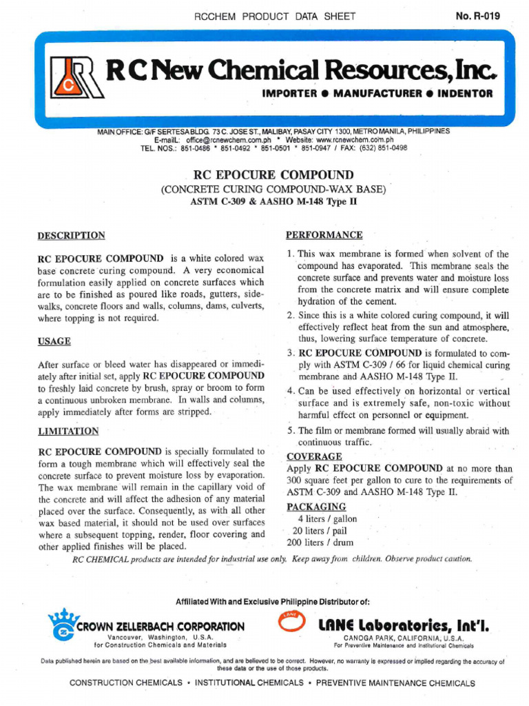 RC - Epocure Wax Base - Curing Compound | PDF