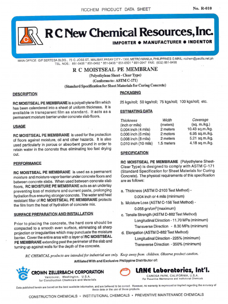 RC - 10. Polyethyelene Sheet | PDF
