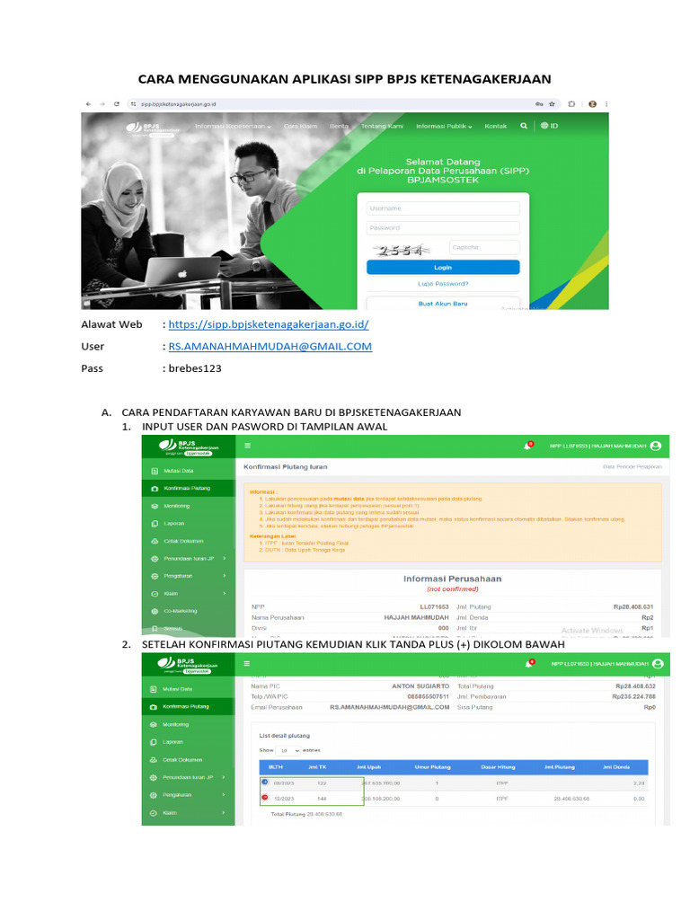 Panduan Penggunaan Aplikasi SIPP BPJS TK | PDF