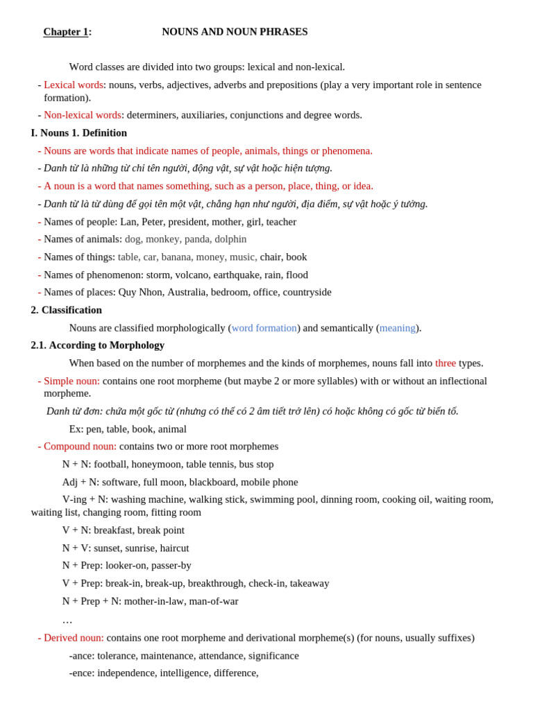 Chapter 1 - Nouns - Giang | PDF