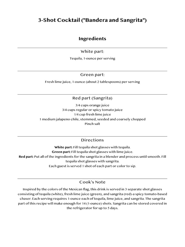 Mexican Flag 3-Shot Cocktail Recipe | PDF