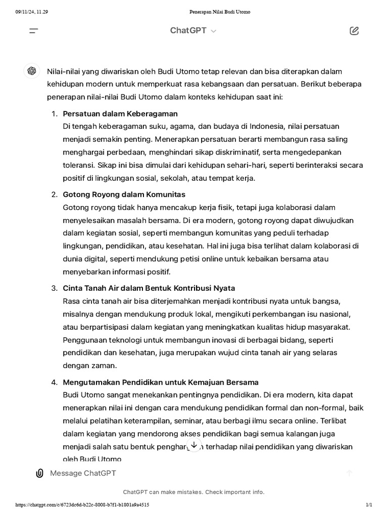 Penerapan Nilai Budi Utomo Modern | PDF