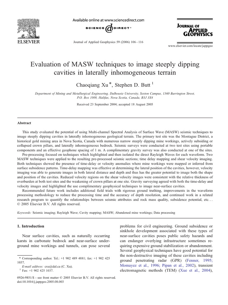 Evaluation of MASW Techniques To Image Steeply Dipping Cavities in Laterally Inhomogenous ...