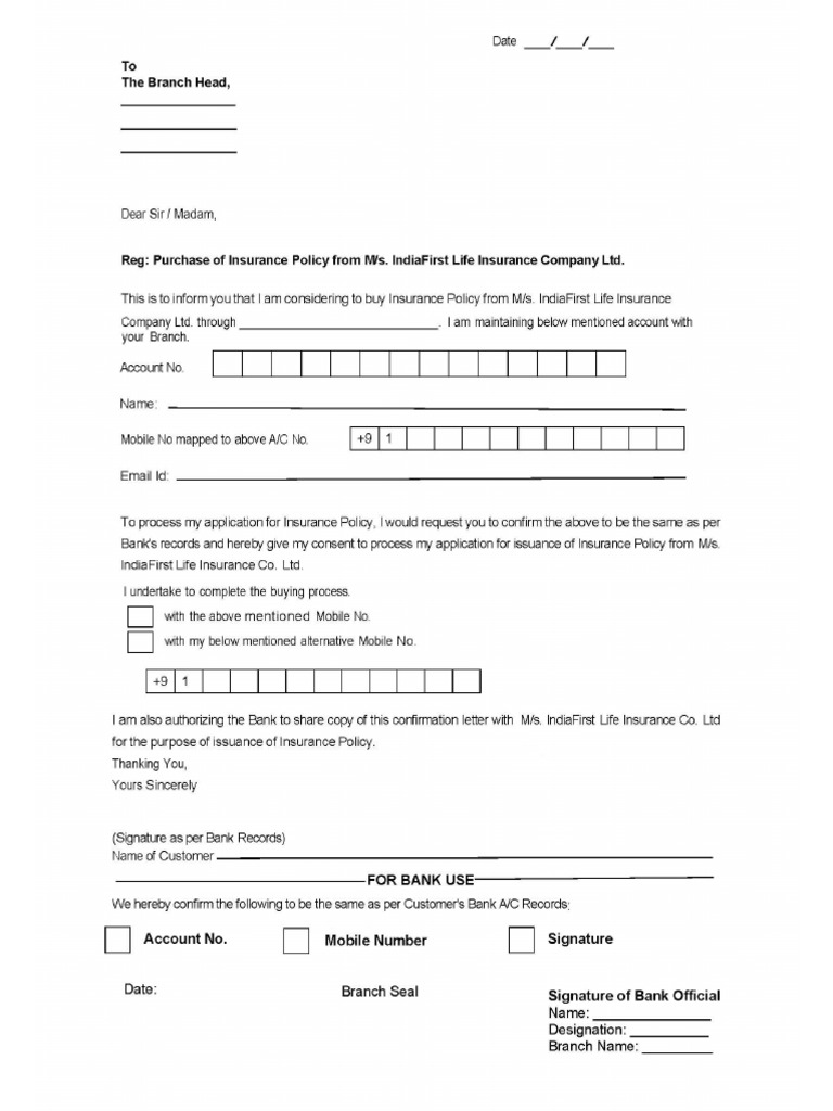 IFLIC - Customer Mobile Consent Form (CCF) RRB 2024 | PDF