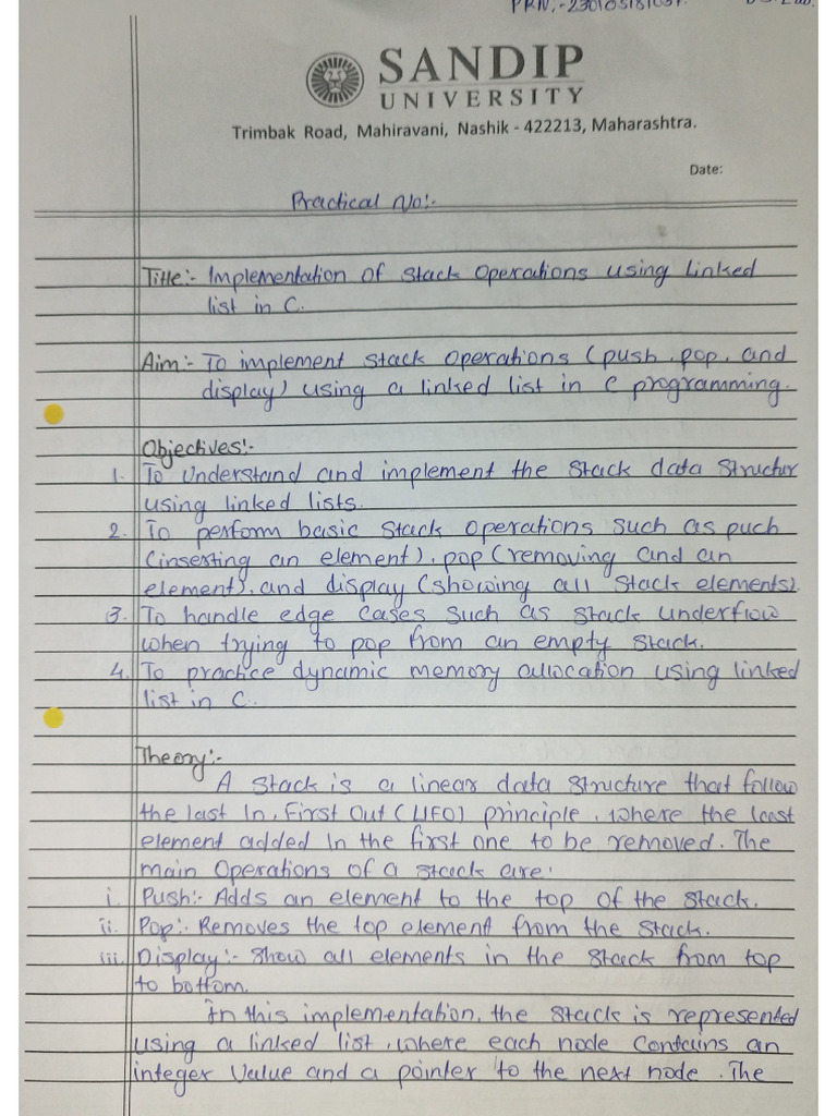 Stack Using LinkedIn List (DS Practical) | PDF