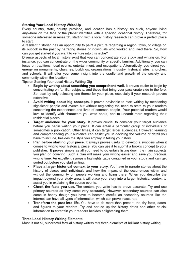 Local History Writing Guide | PDF | Liberal Arts Education | Human ...