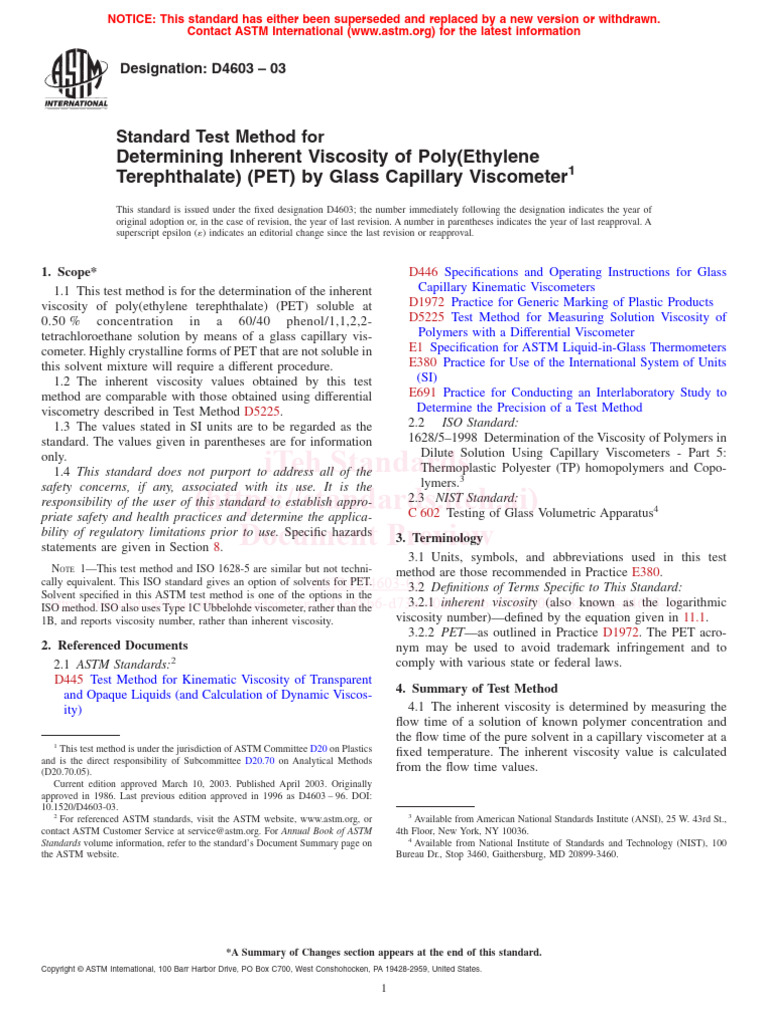 ASTM-D4603-03 | PDF | Viscosity | Polymers