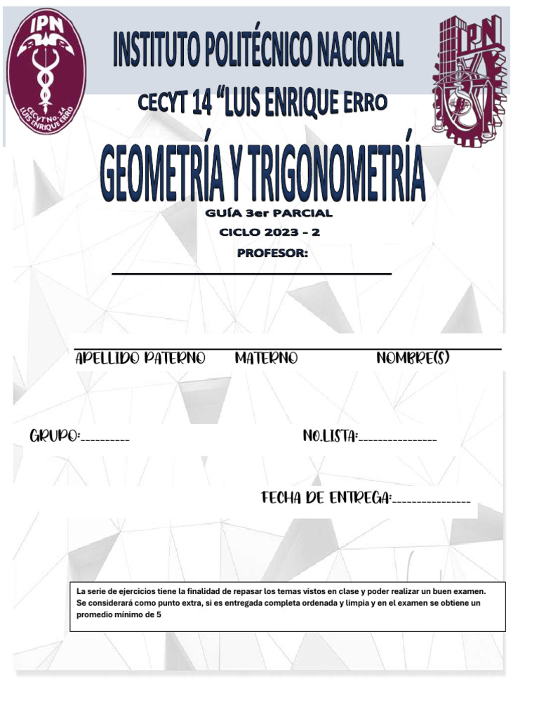 Serie de Ejercicios de Geo y Trigo 3er Parcial | PDF | Funciones trigonométricas | Triángulo