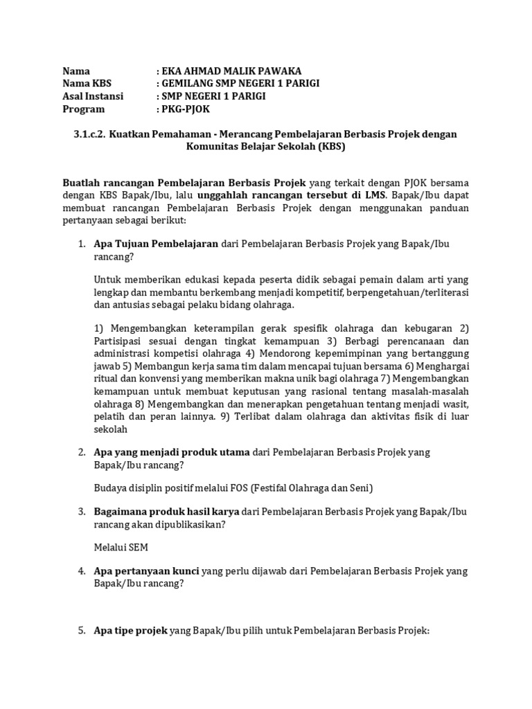 Pembelajaran Berbasis Projek Dengan KBS | PDF