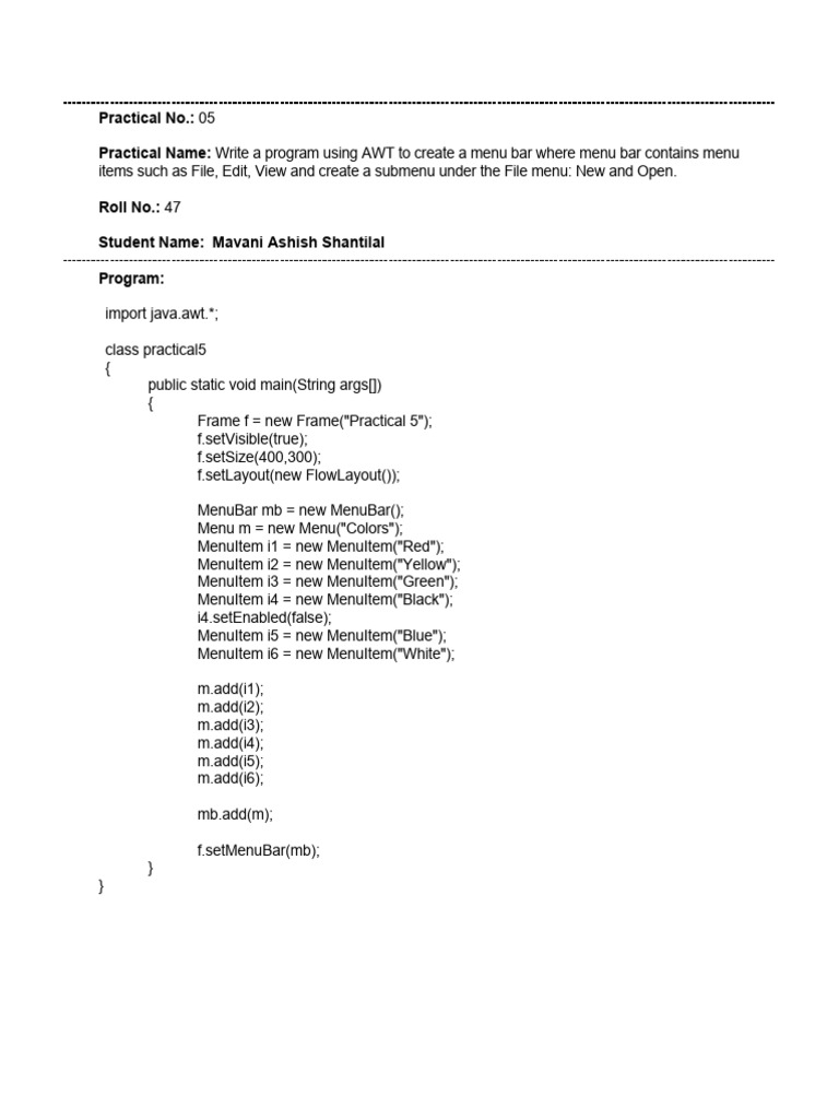 Practical No 5 | PDF