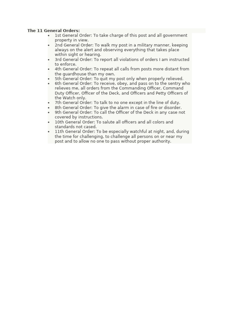 Overview of the 11 General Orders | PDF