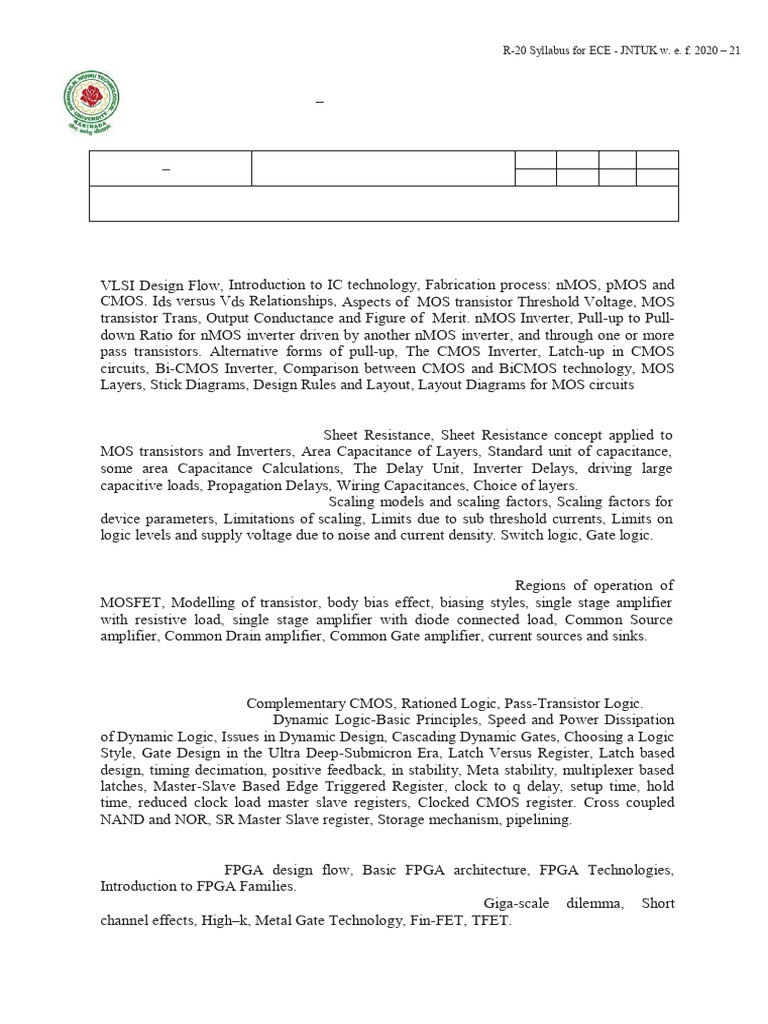 VLSI Syllabus | PDF | Mosfet | Cmos