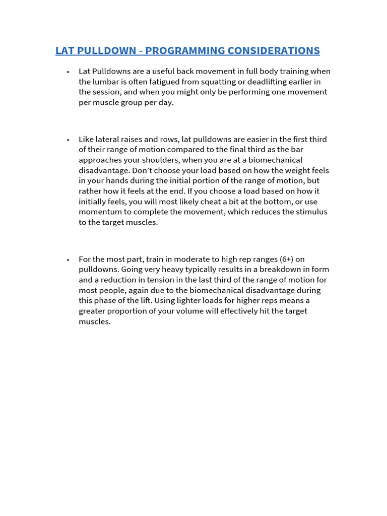 Lat Pulldown Programming Tips | PDF