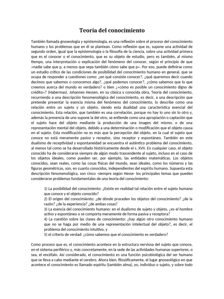 Teoría Del Conocimiento | PDF | Conocimiento | Realismo filosófico