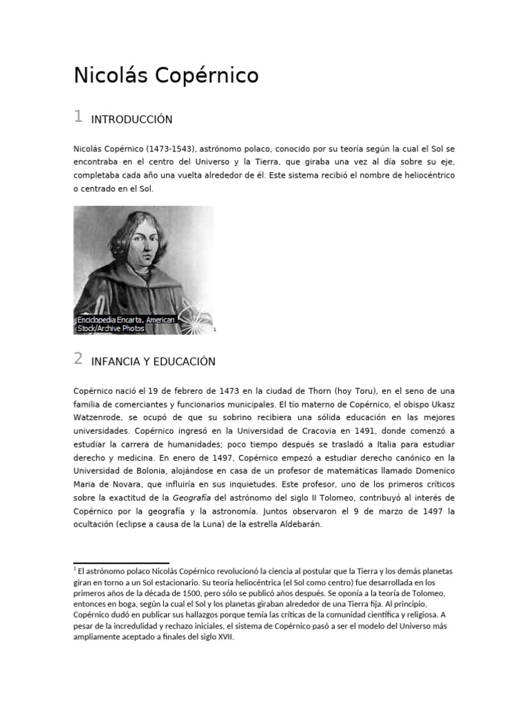 Biografía de Nicolás Copérnico | PDF | Nicolás Copérnico | Heliocentrismo