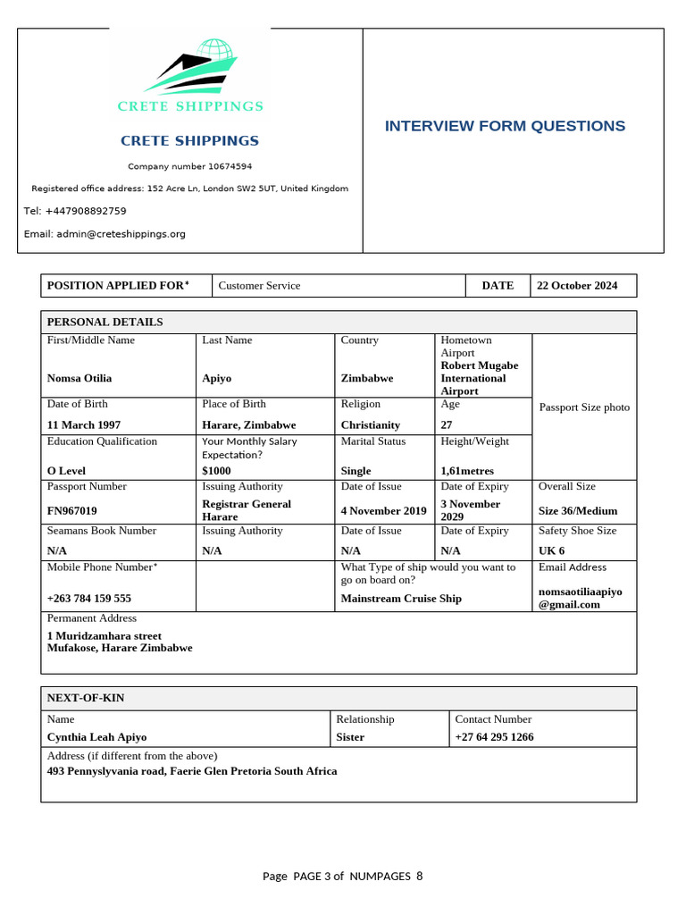 Application for Crete Shipping Role | PDF | Goal | Employee Retention