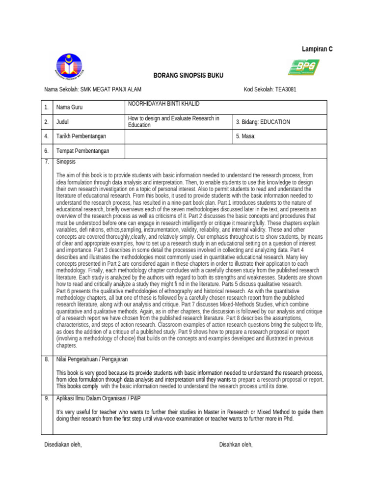 Sinopsis Sekolah Noorhidayah Khalid How To Design and Evaluate Research ...