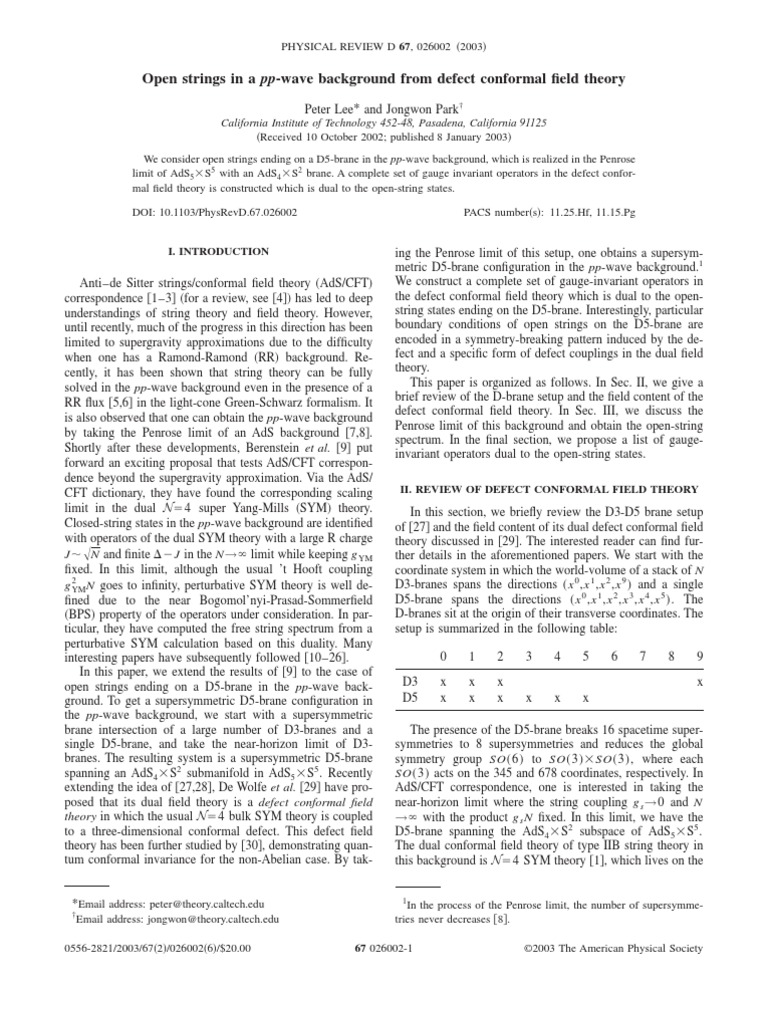Peter Lee and Jongwon Park - Open Strings in A Pp-Wave Background From Defect Conformal Field ...
