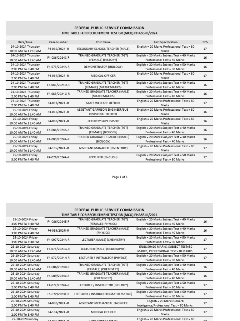 2024 10 07 11 01 06 Time - Table - Phase 3 2024 - 07 10 2024 | PDF | Lecturer | Science