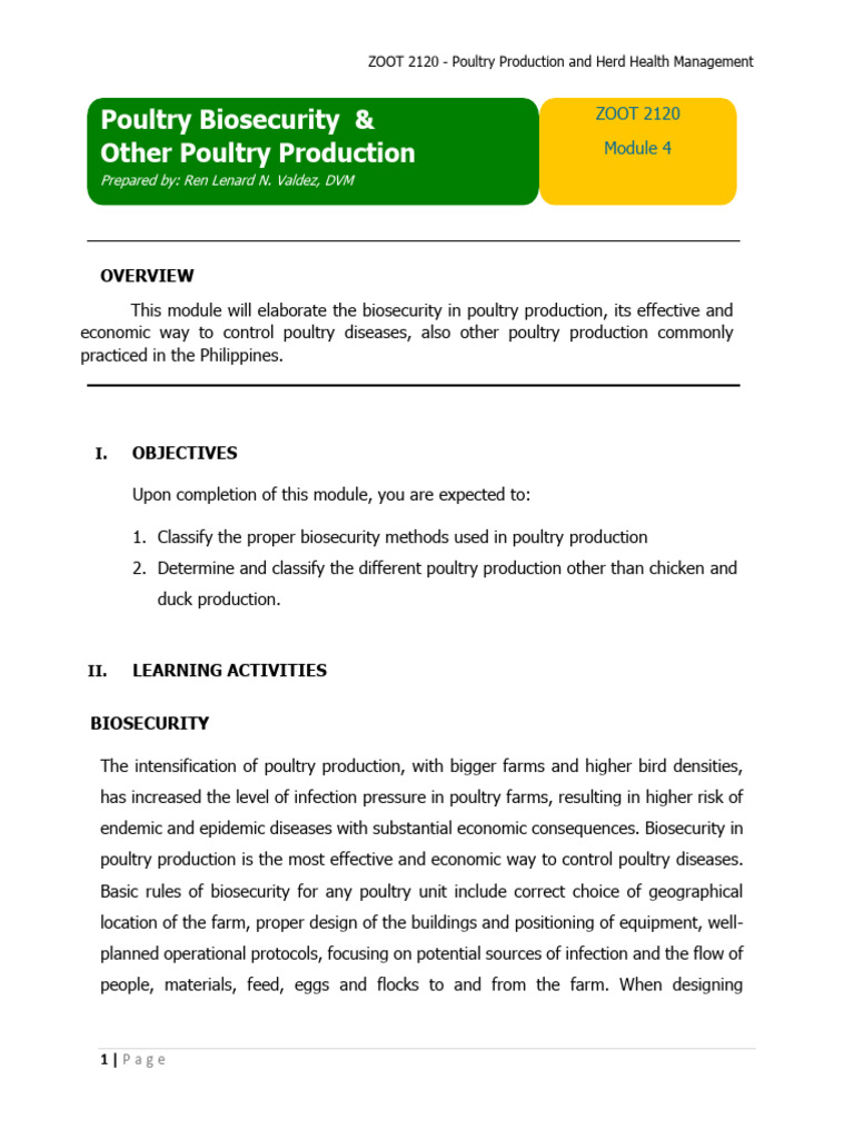 Module 4 Poultry Biosecurity and Other Production | PDF | Poultry ...