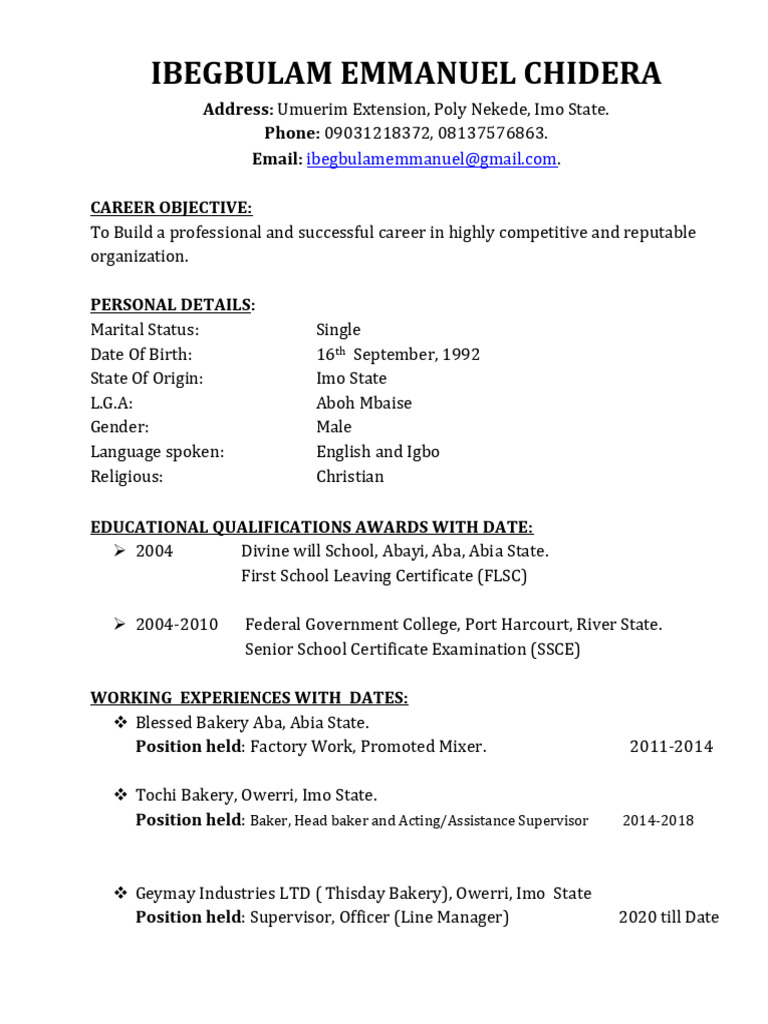 Bakery Supervisor Job Application | PDF | Career & Growth | Wellness