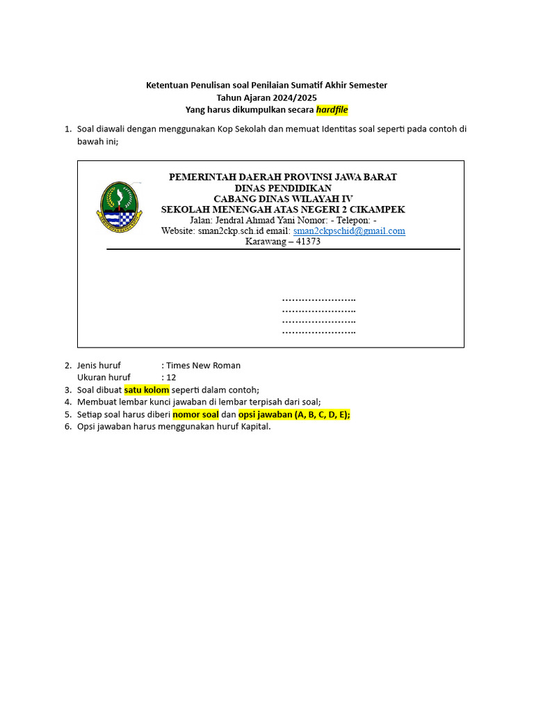 Ketentuan Penulisan Soal Penilaian Sumatif Akhir Semester | PDF