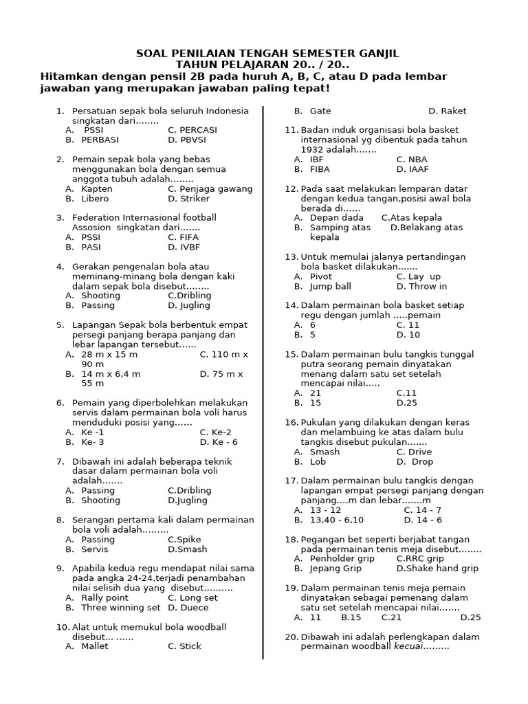 Soal Pas Pjok KLS 7 | PDF