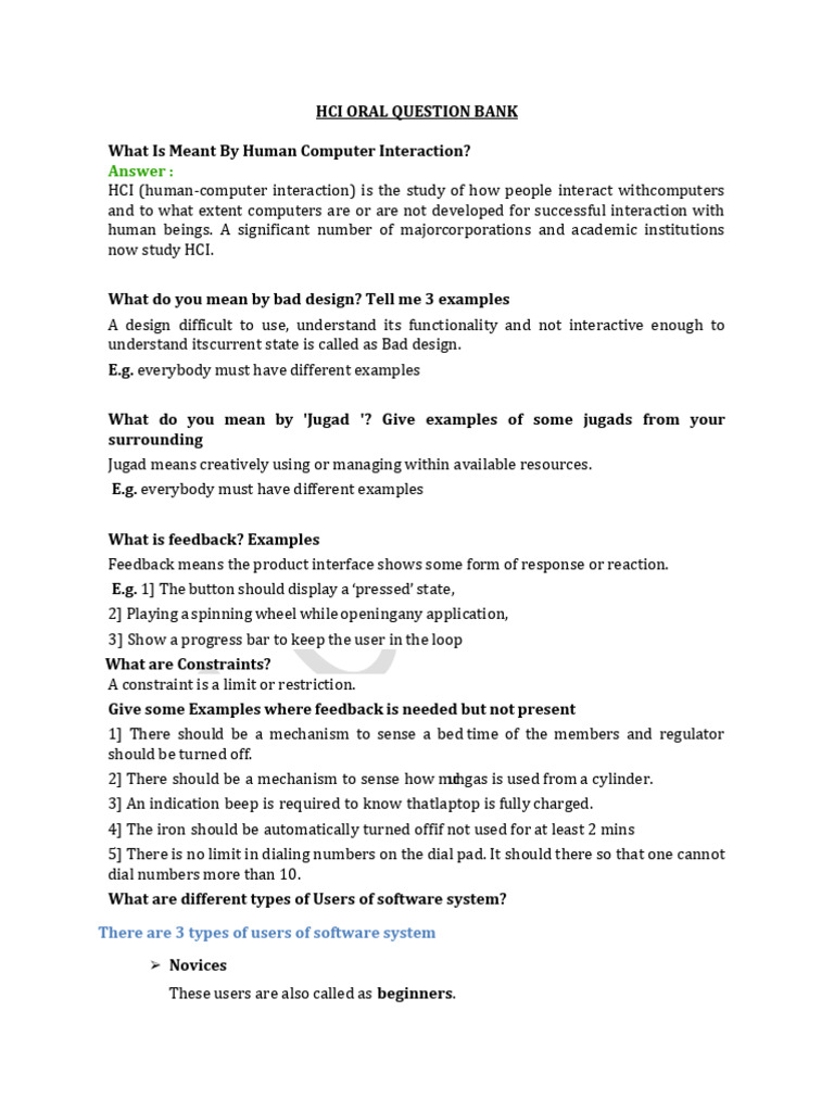 HCI Oral QB | PDF | Usability | Human–Computer Interaction