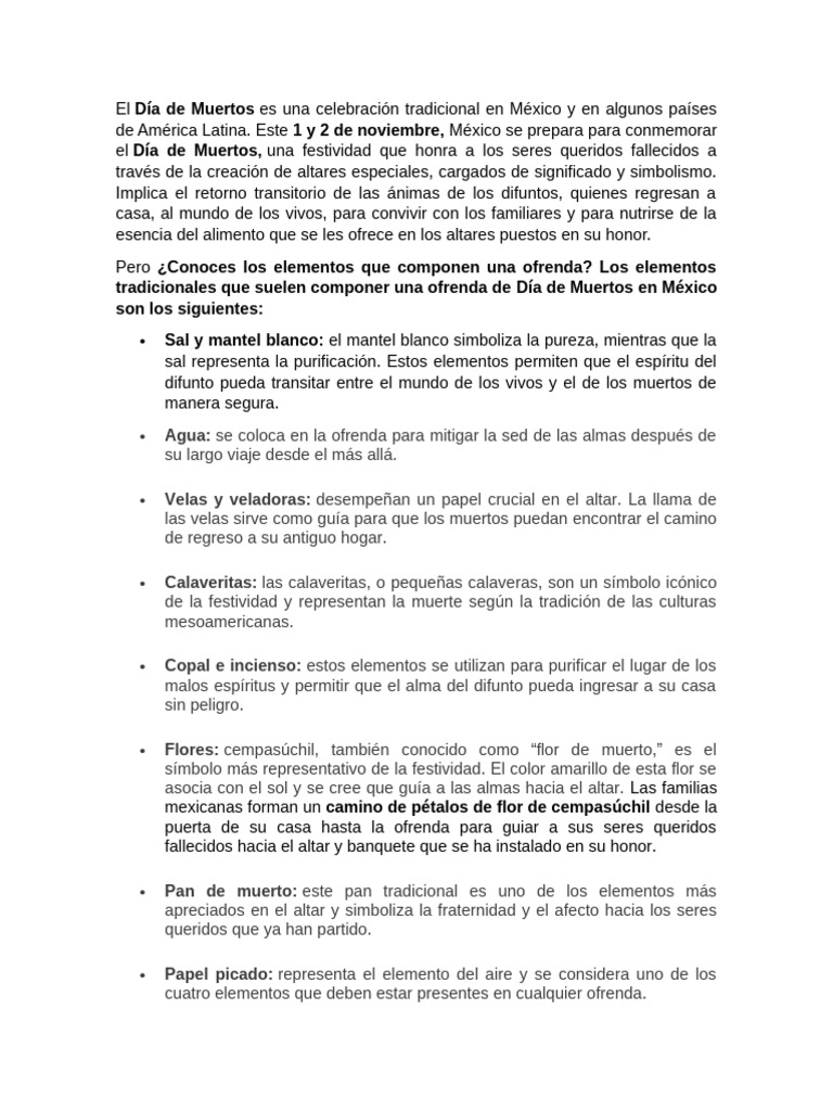 Elementos de una ofrenda del Día de Muertos | PDF | Religión y ...