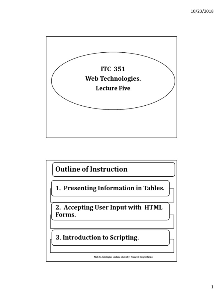 WEB TECHNOLOGIES - ITC 351 Lecture - 5 | PDF | Html Element | World Wide Web