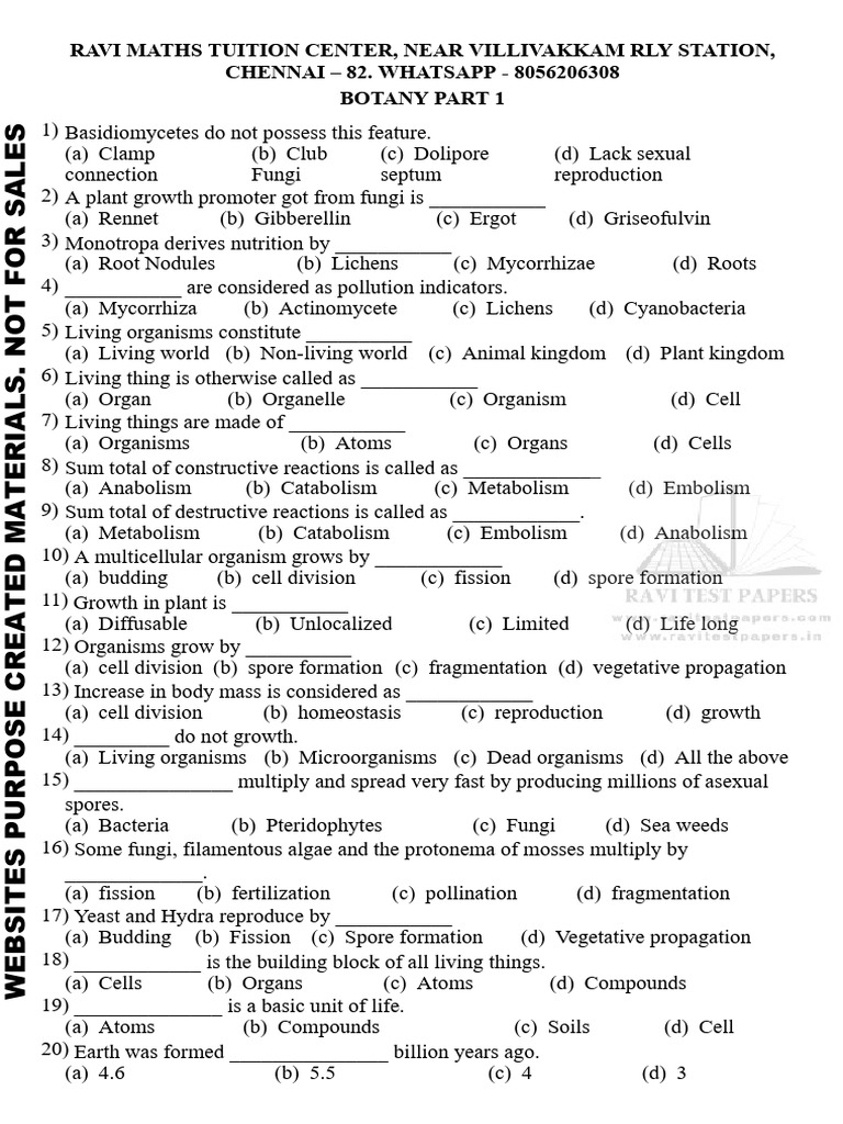 Botany Quiz Questions and Answers | PDF | Virus | Bacteria