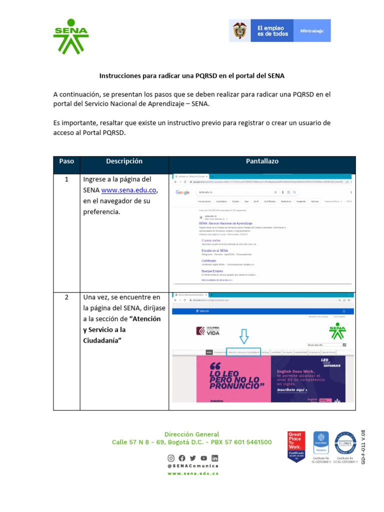 Instrucciones para Radicar Una PQRSD - SENA | PDF | Informática | Internet