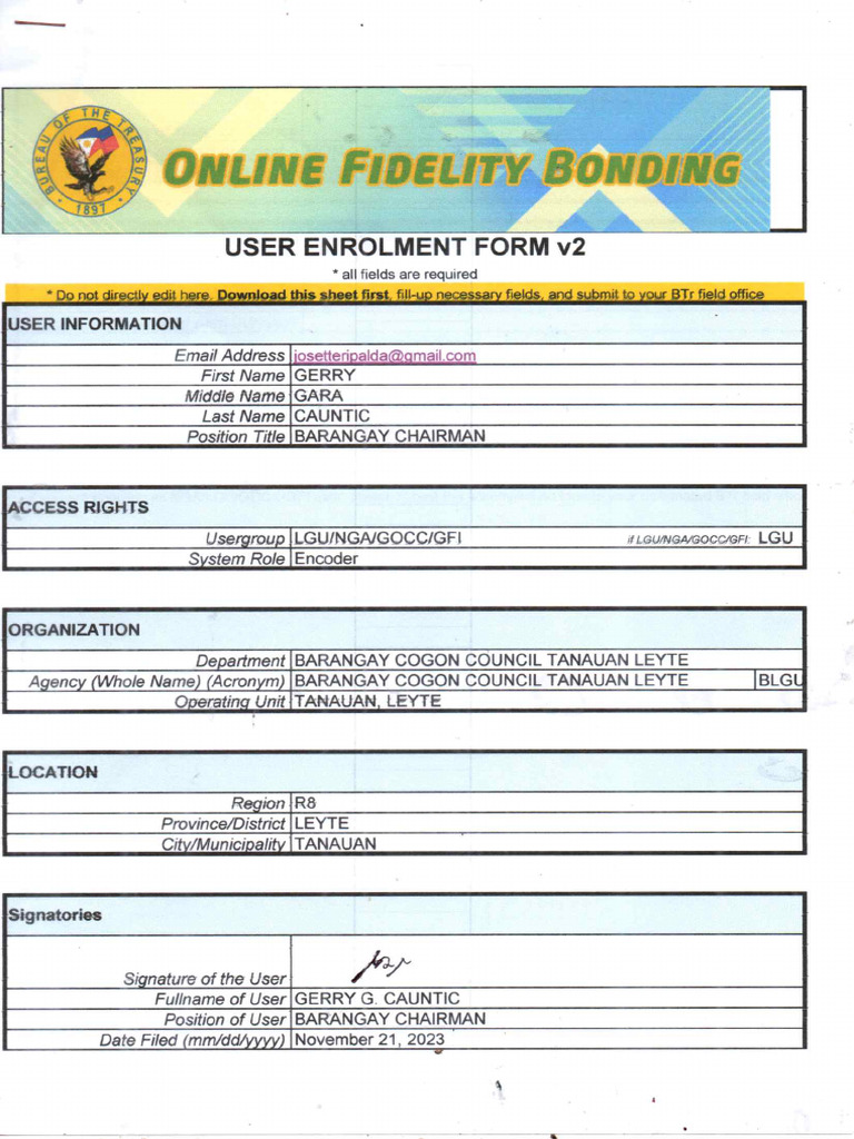 OFBS ENROLLMENT FORM-bARAGAY COGON TANAUAN, LEYTE | PDF