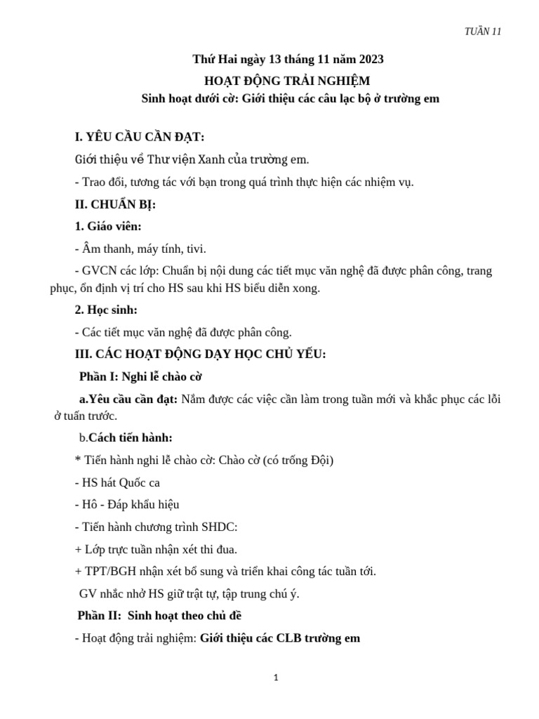 KHBD - 1B - Tuần 11 | PDF