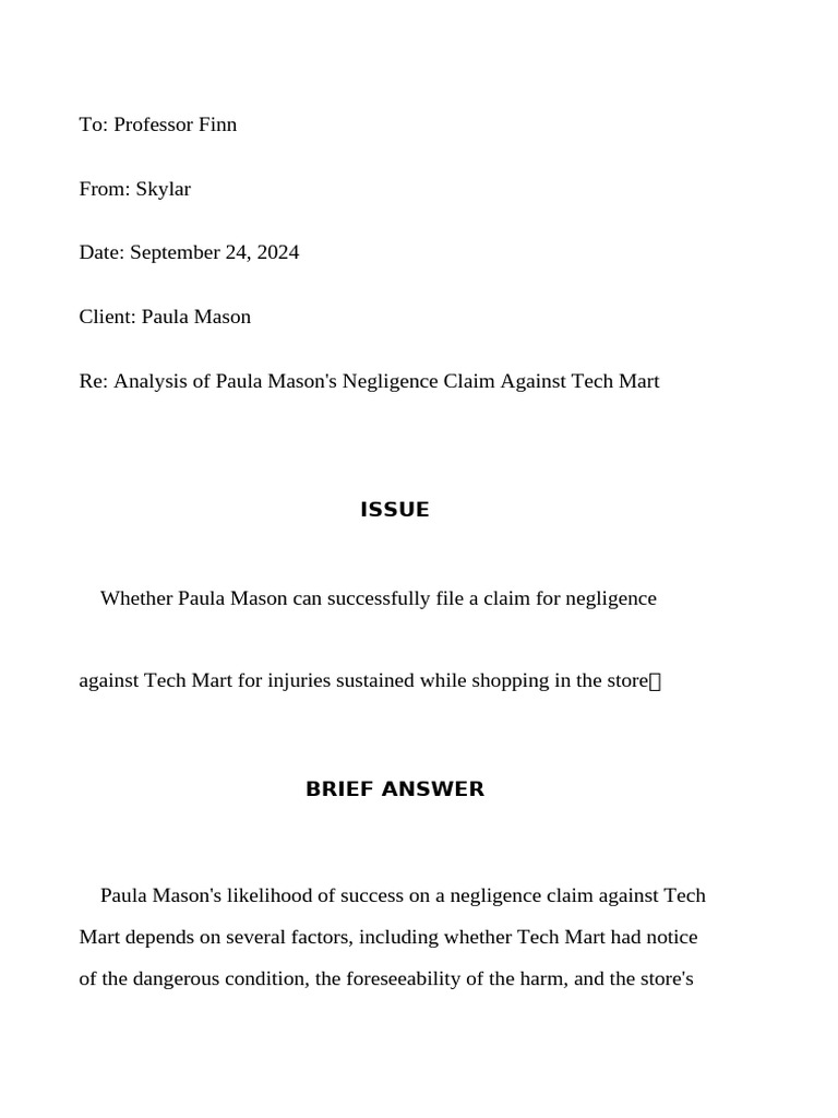 Memorandum | PDF | Duty Of Care | Negligence