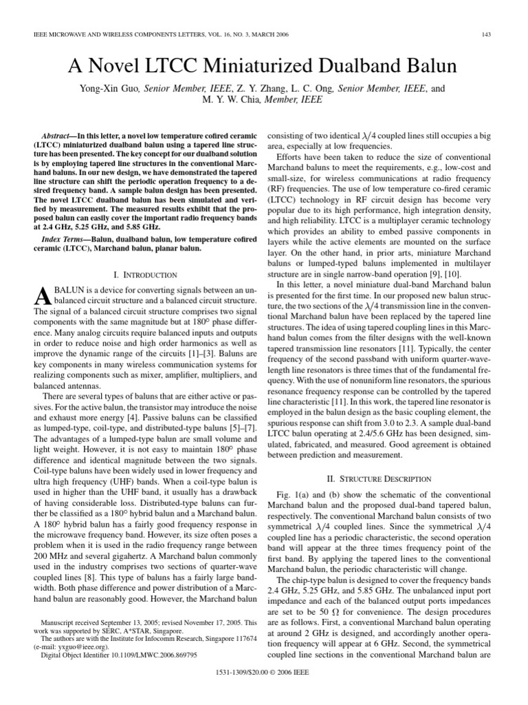 A Novel LTCC Miniaturized Dualband Balun - MWCL | PDF | Electricity | Electronic Engineering