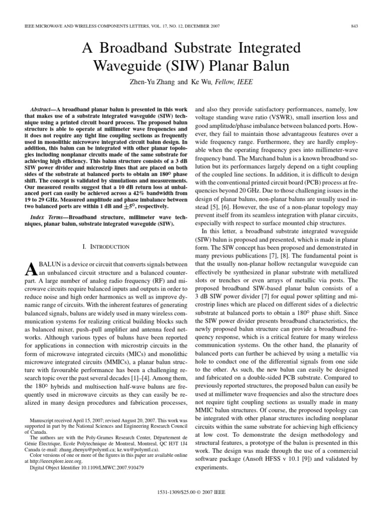Broadband SIW Planar Balun Design | PDF | Microwave | Waveguide