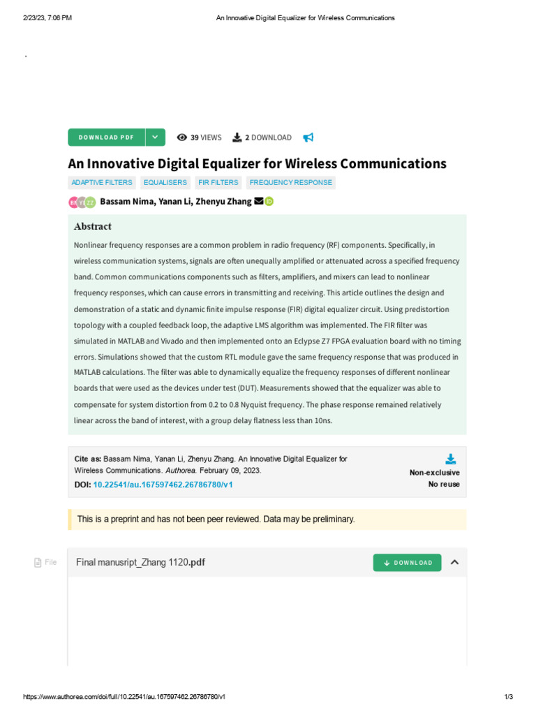 An Innovative Digital Equalizer For Wireless Communications - AuthoRea | PDF | Equalization ...