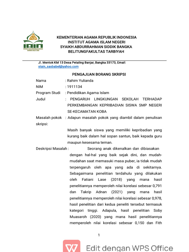 Borang Skripsi | PDF